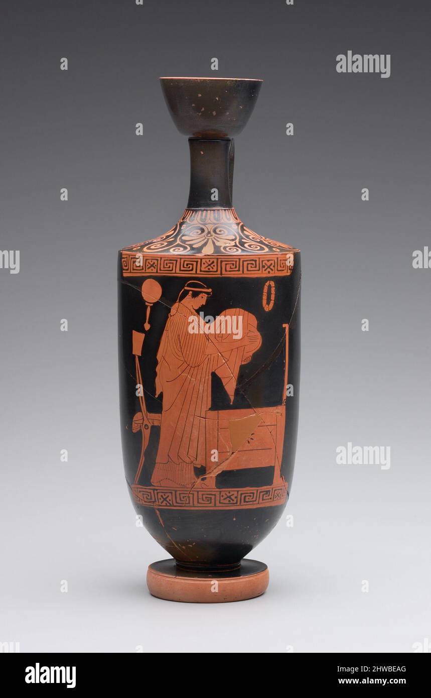 Lekythos showing a Domestic Scene. Artist: Painter of the Yale Lekythos ...