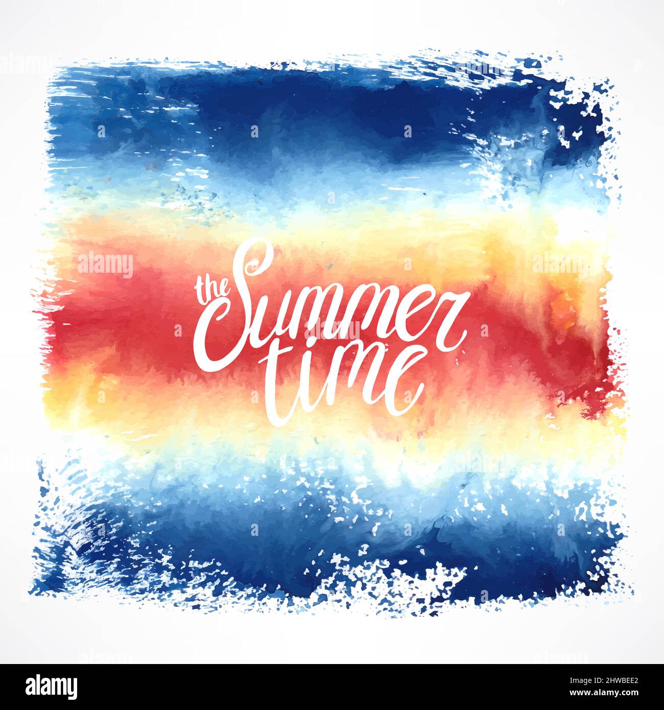 the summer time. colorful stroke background with hand-drawn phrase ...