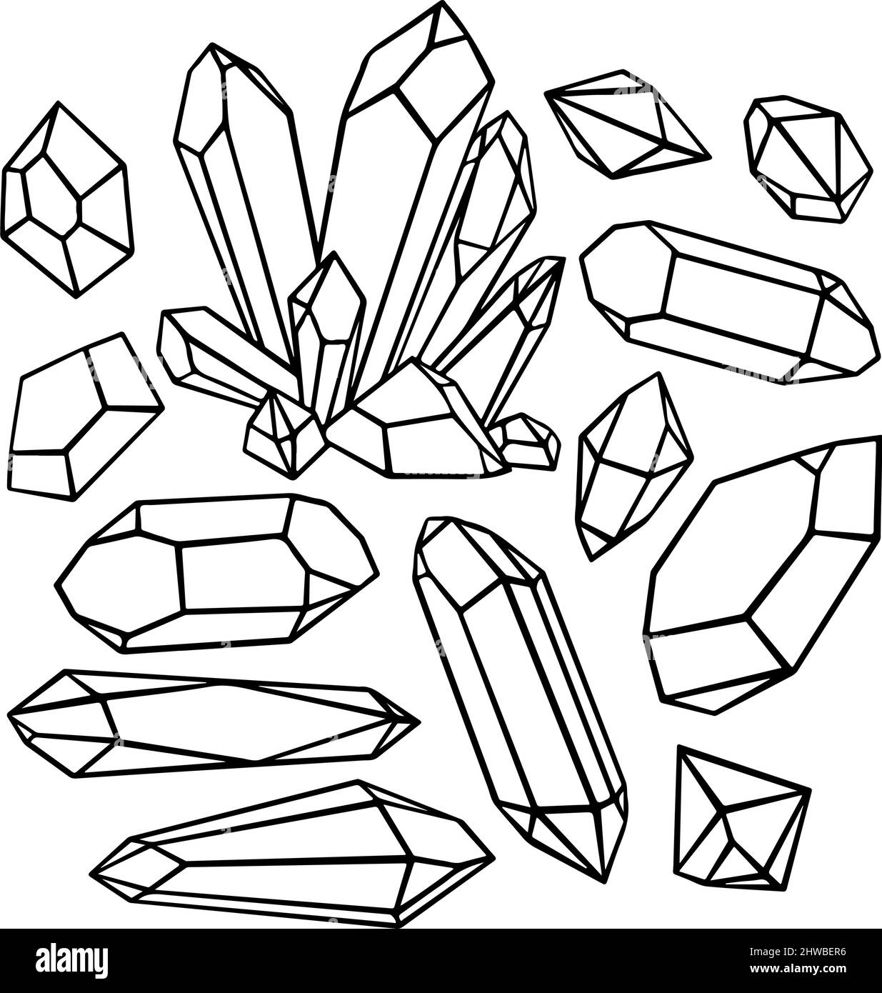 beautiful set of a variety of sketch crystals and gemstones. hand-drawn ...