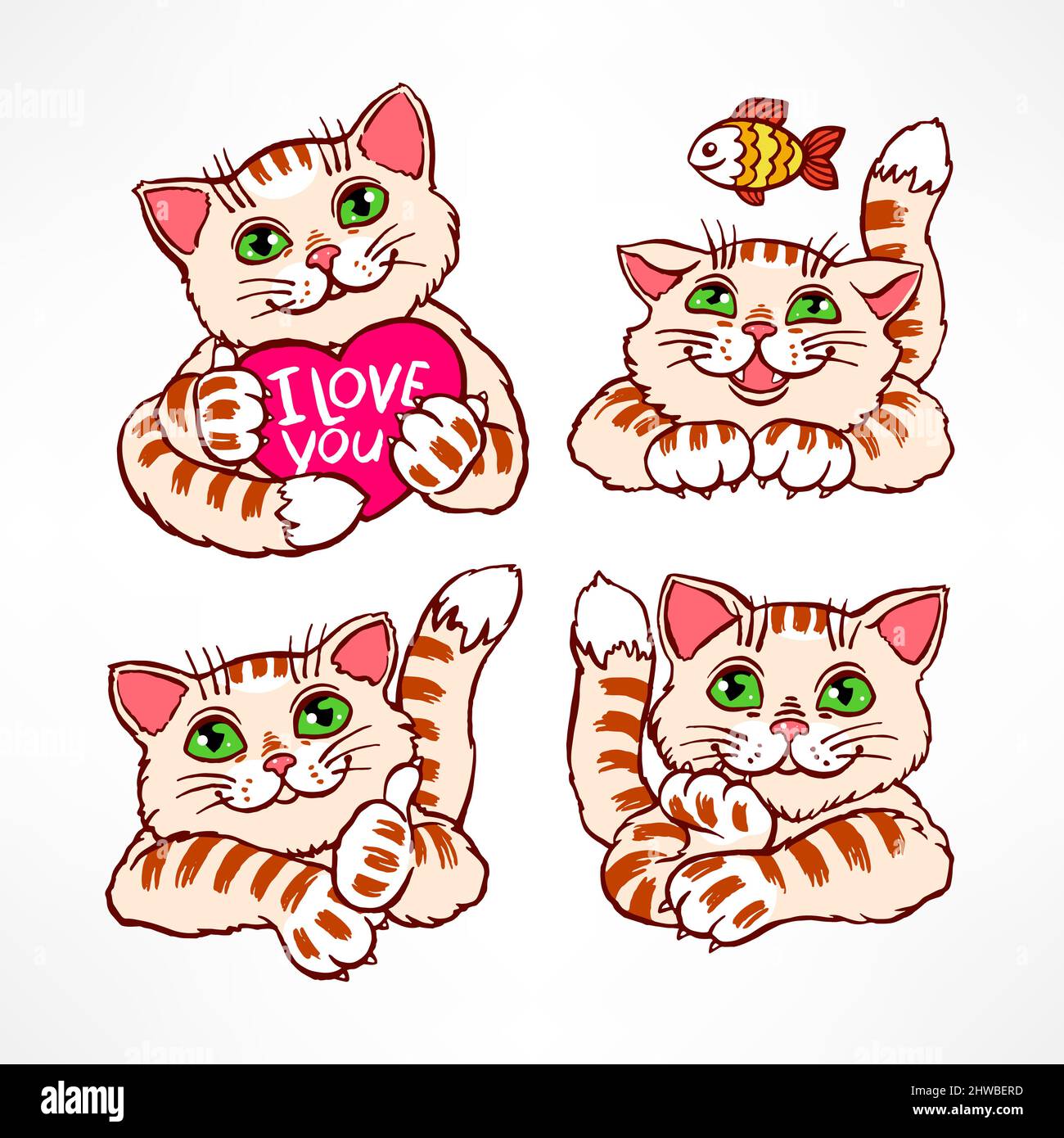 set of four cute smiling cats. hand-drawn illustration Stock Vector ...