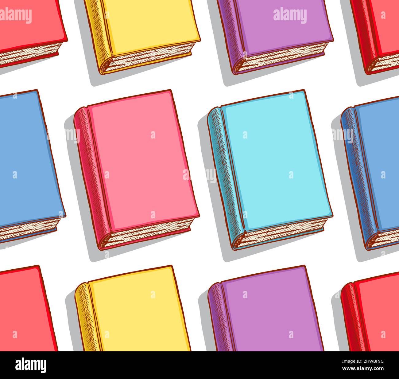 seamless background with different colorful books. hand-drawn ...