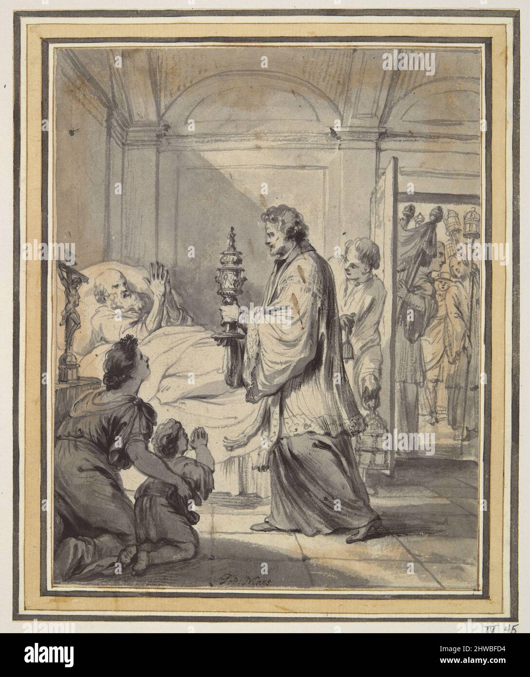 Man on his Deathbed with Priest and Others. Artist: Godfried Maes ...