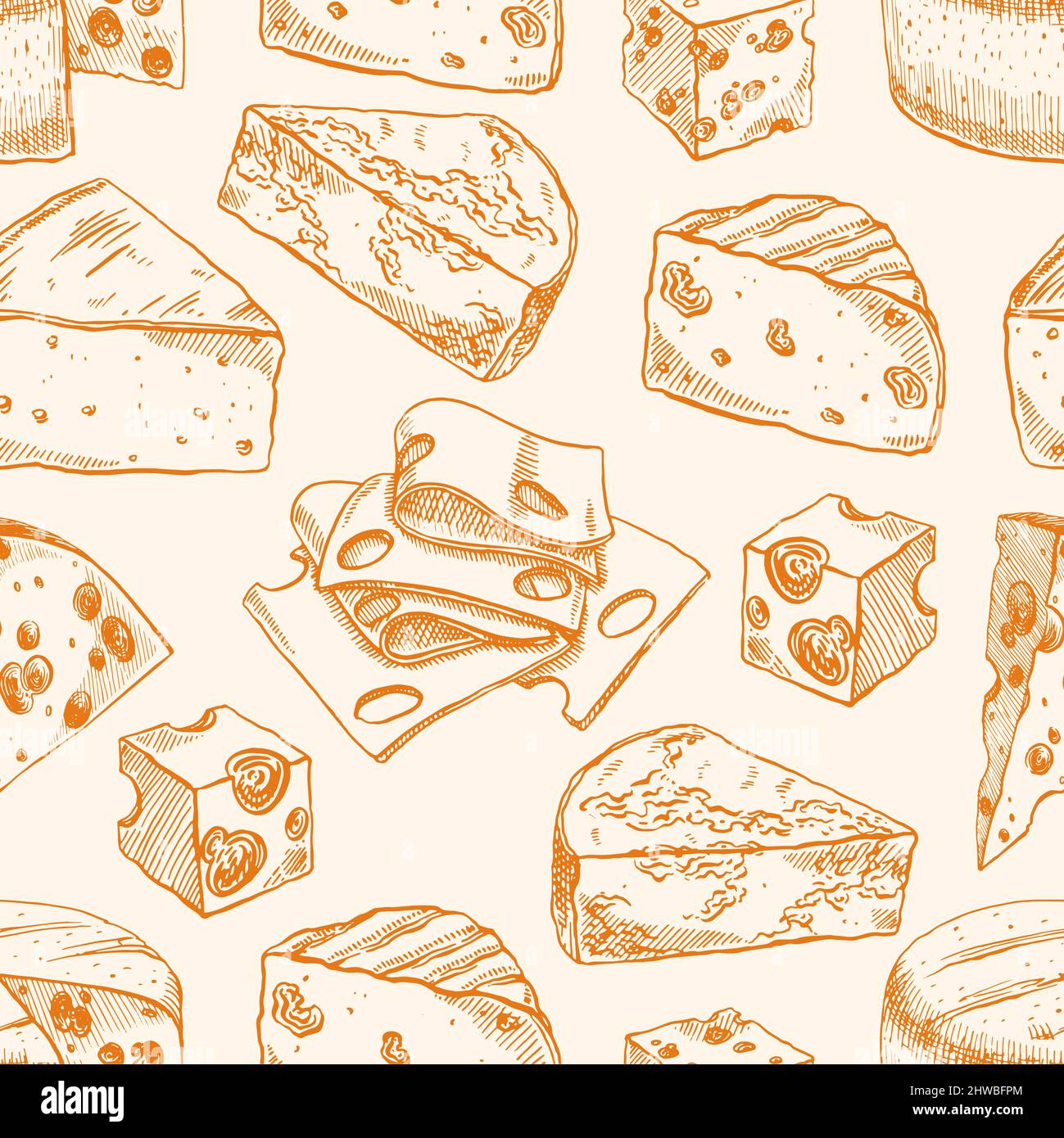 Seamless background with various sketch cheeses. hand-drawn ...
