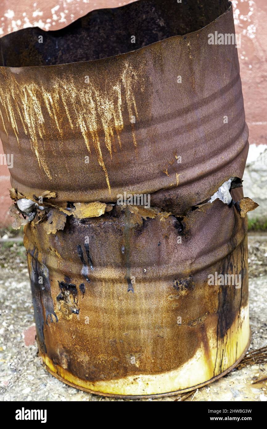 Industrial rusty metal barrel, environmental pollution, corrosion Stock ...