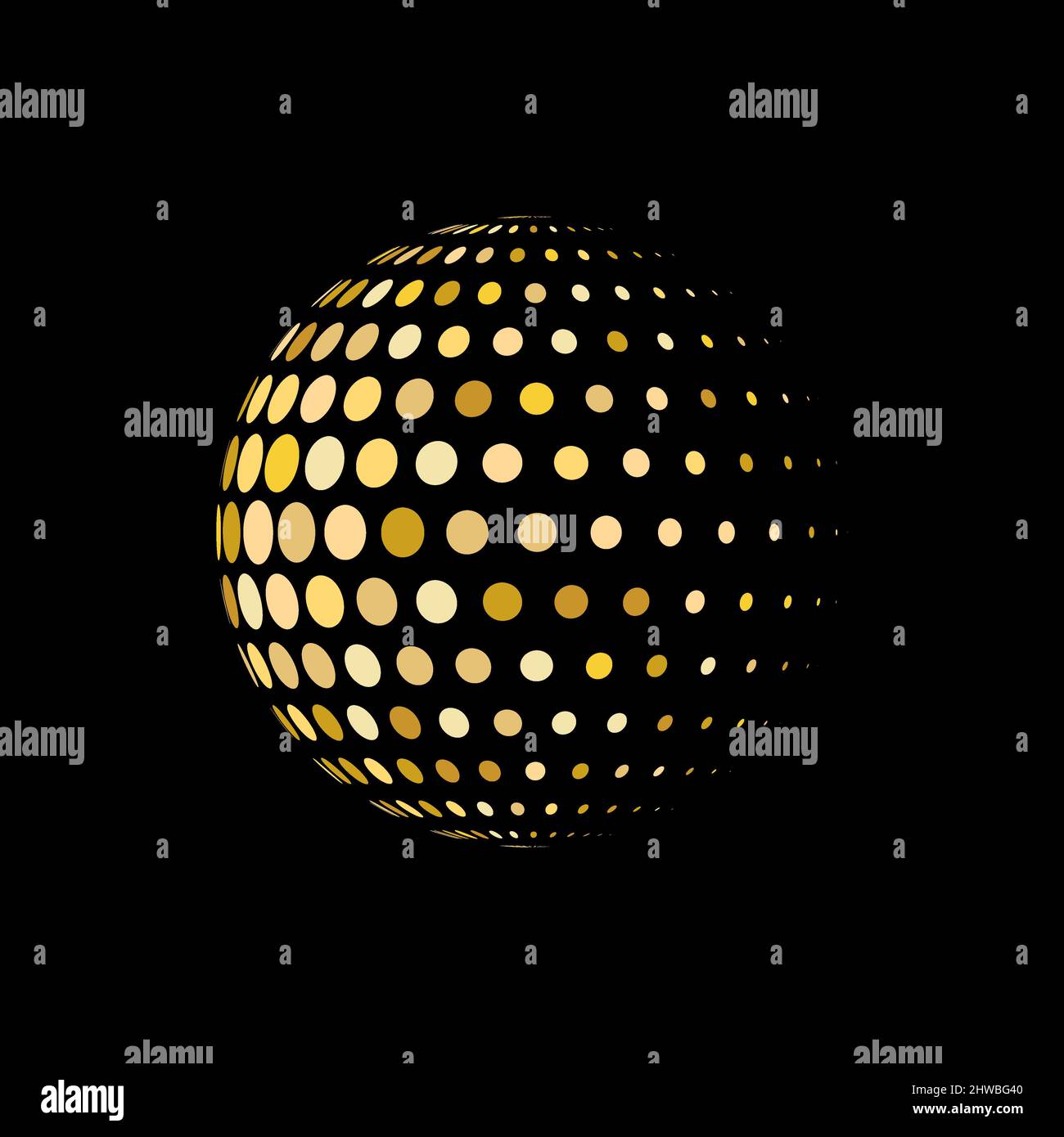 Decorative hemisphere with golden circles on a black background. Vector ...