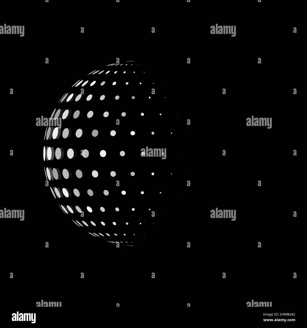 Decorative hemisphere with black circles on a white background. Vector ...