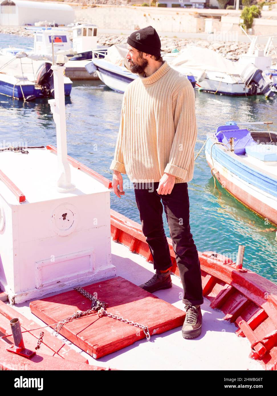 sailor bearded man in the harbor Stock Photo - Alamy