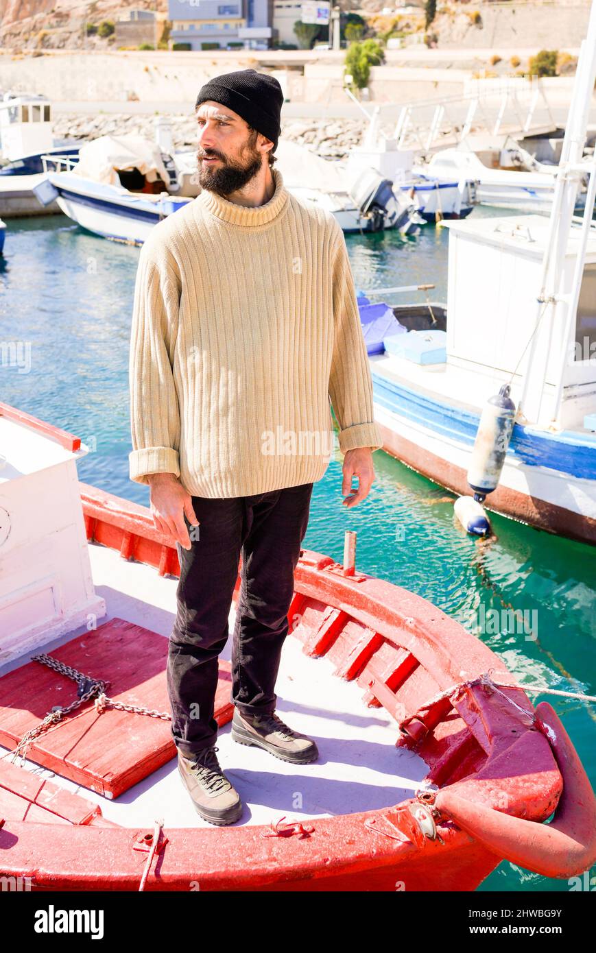 sailor bearded man in the harbor Stock Photo - Alamy