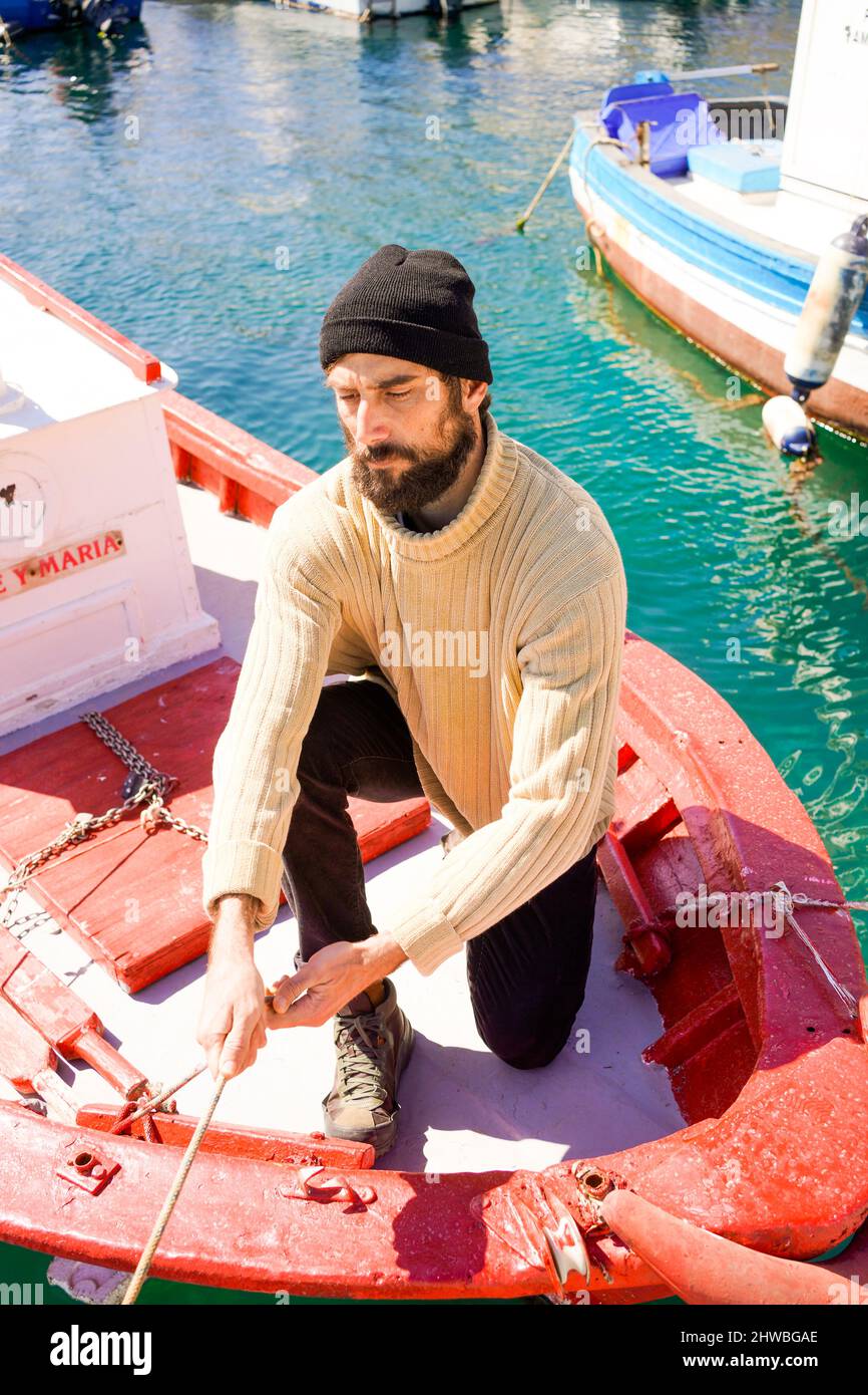 sailor bearded man in the harbor Stock Photo - Alamy