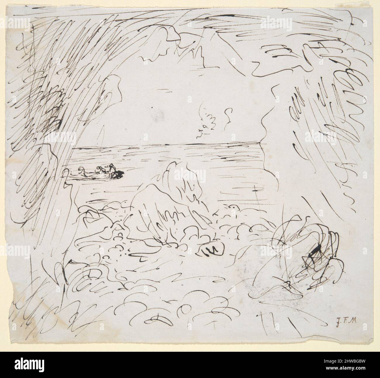 Sketch of a Sea View with Boat. Artist: Jean-François Millet, French ...