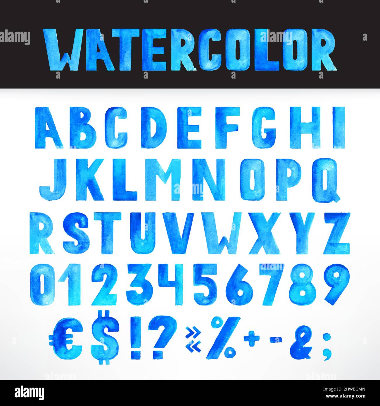 Watercolor handwritten blue alphabet letters Stock Vector Image & Art ...