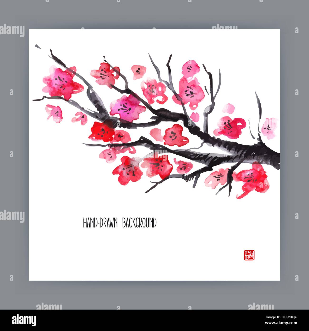 beautiful hand-drawn illustration with Japanese natural motifs ...