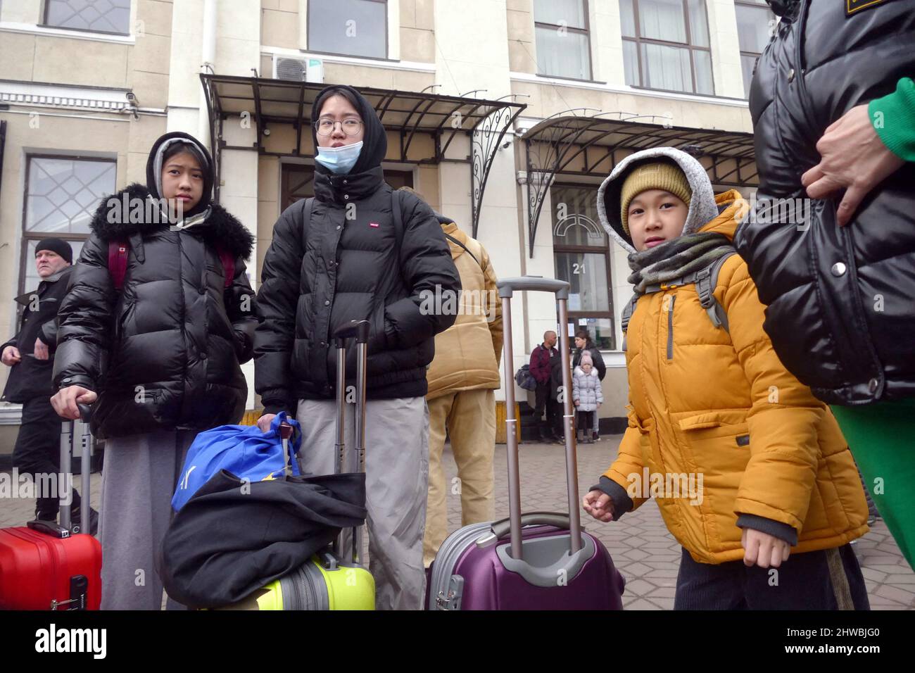 Odesa, Ukraine - March 4, 2022 - People stay on the platform before the ...