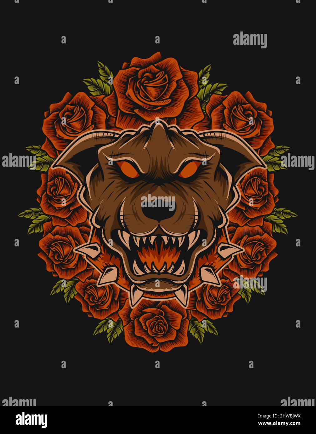 illustration vector angry dog with rose flower Stock Vector Image & Art ...