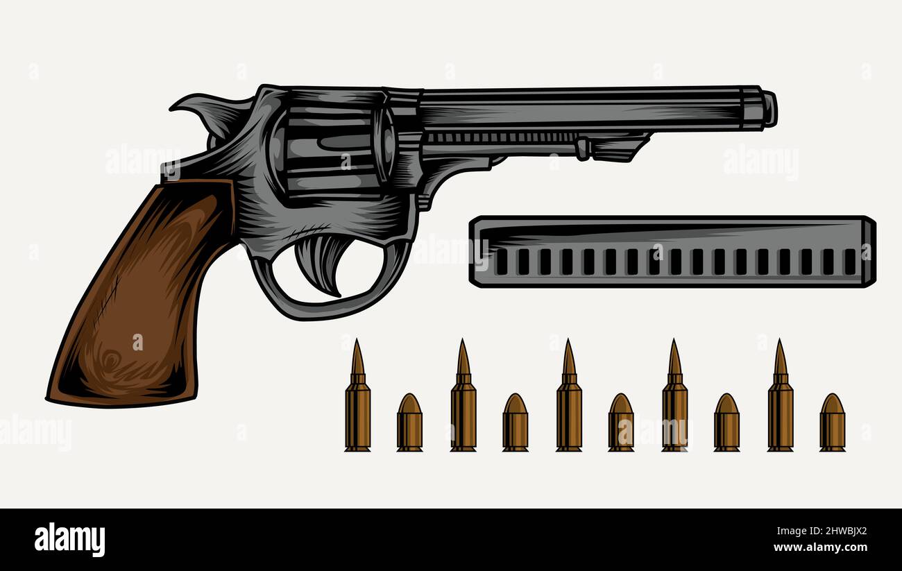 illustration vector vintage pistol guns Stock Vector Image & Art - Alamy