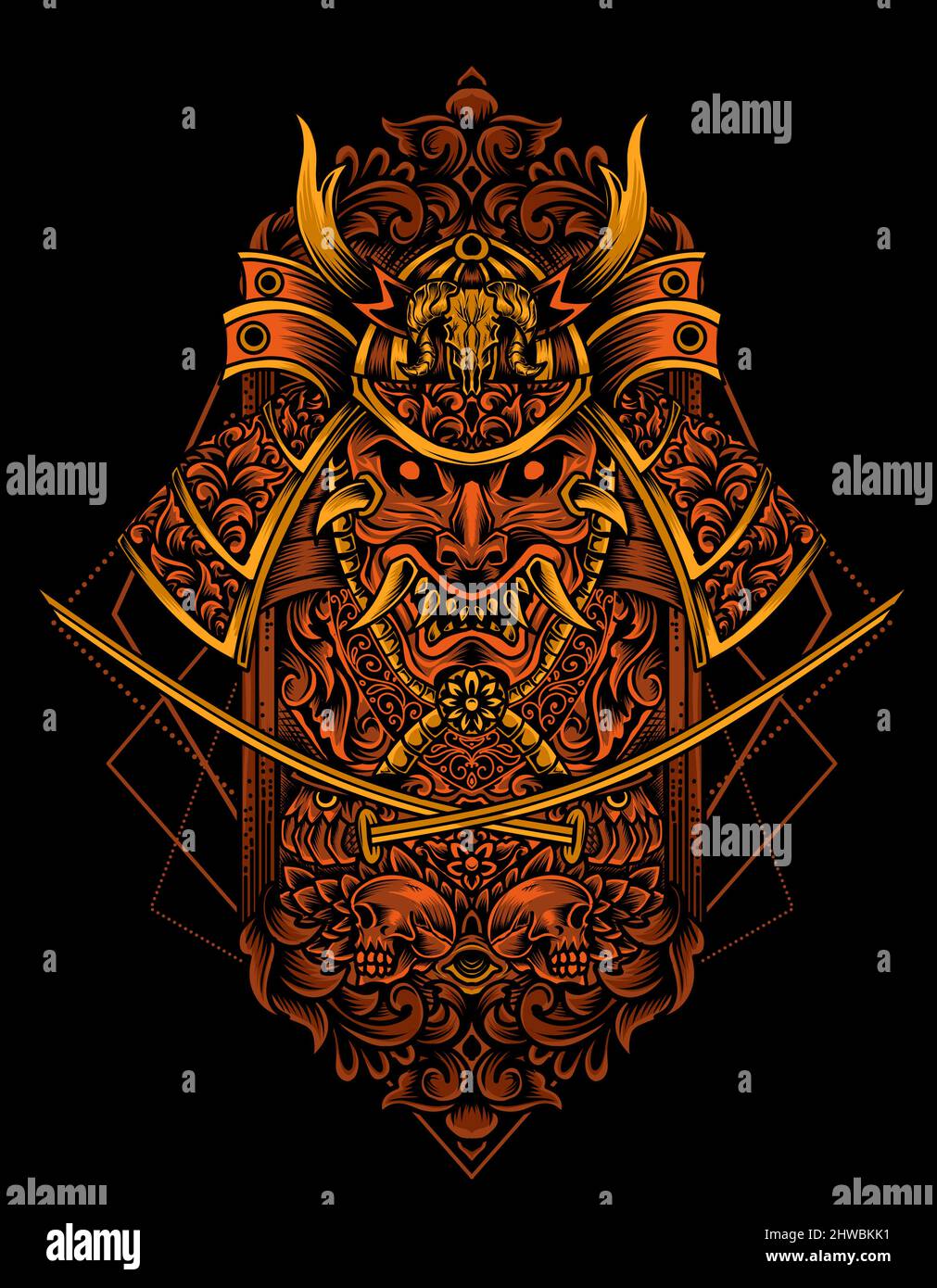 illustration vector samurai head ornament Stock Vector Image & Art - Alamy