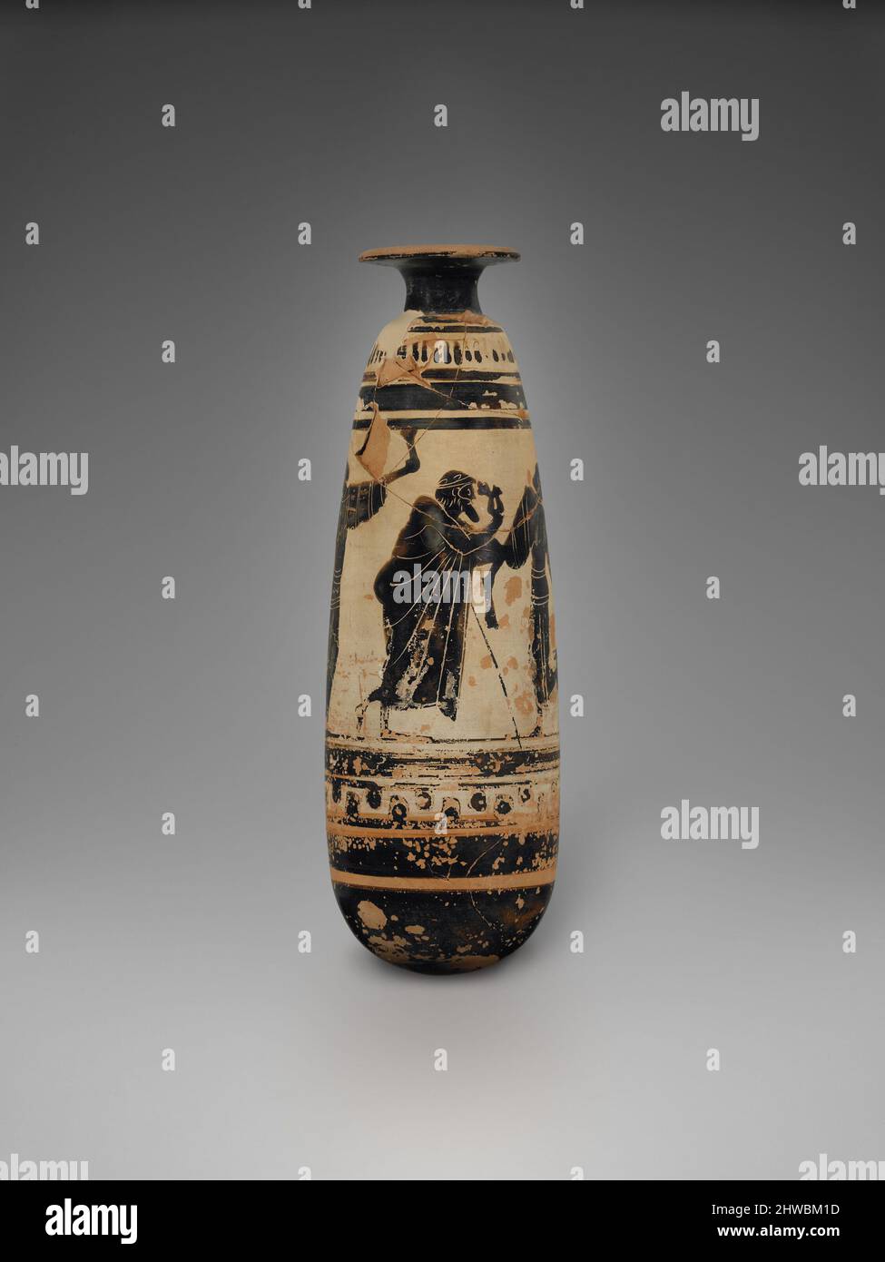 White-ground black-figure alabastron. Artist: Emporion Painter, Greek ...