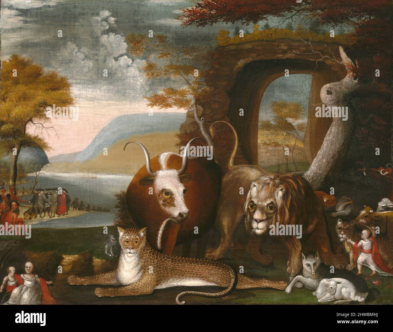 The Peaceable Kingdom and Penn’s Treaty. Artist: Edward Hicks, American ...