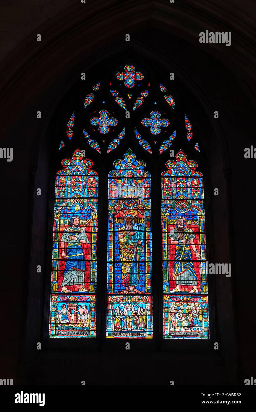 National Cathedral, Washington, DC, USA. Stained glass windows, north ...