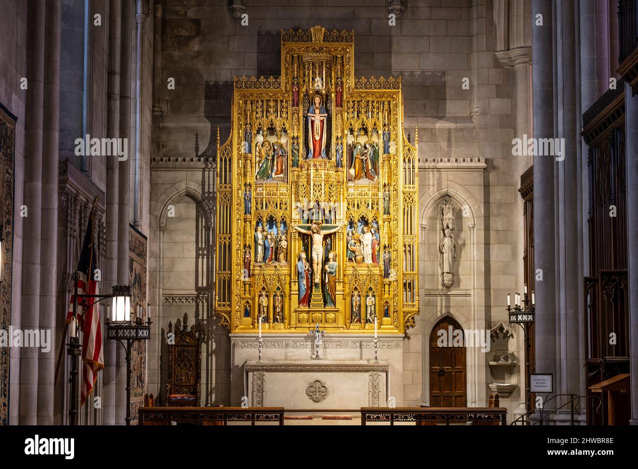 National Cathedral, Washington, DC, USA. St. Mary's Chapel. Altar and ...