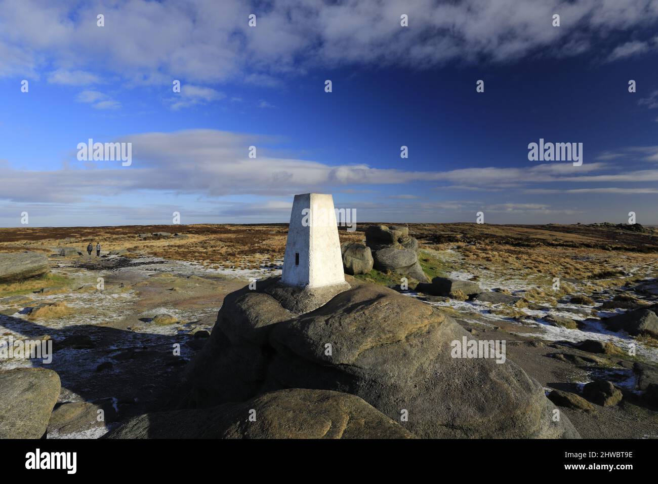 View of the OS Trig Point on Kinder Scout, Pennine Way, Derbyshire ...