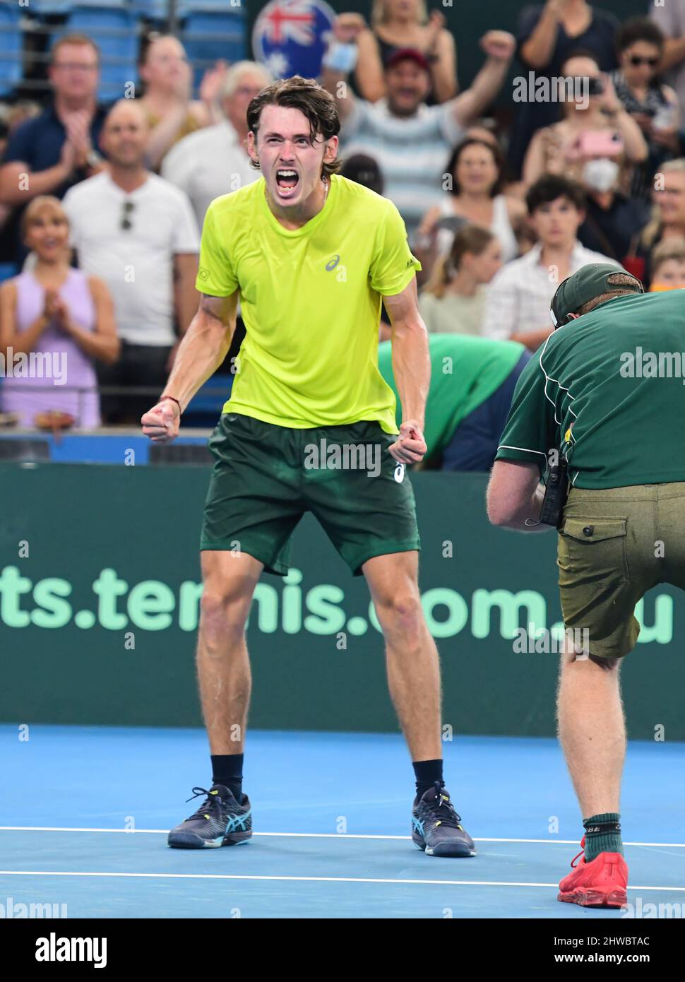 Alex de Minaur of Australia reacts during the 2022 Davis Cup Qualifying ...