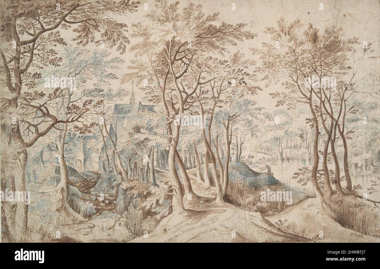 Wooded Landscape with Chapel in Near Distance. Artist, style of: Gillis ...