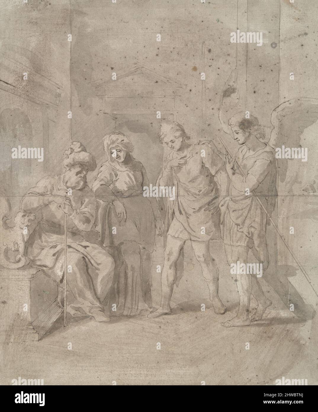 Tobit and the Angel Leaving His Parents. Artist: Unknown Stock Photo ...