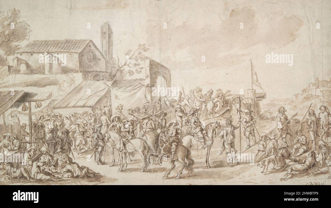 Soldiers gathered near a city gate. Artist: Unknown After: Cornelius de ...
