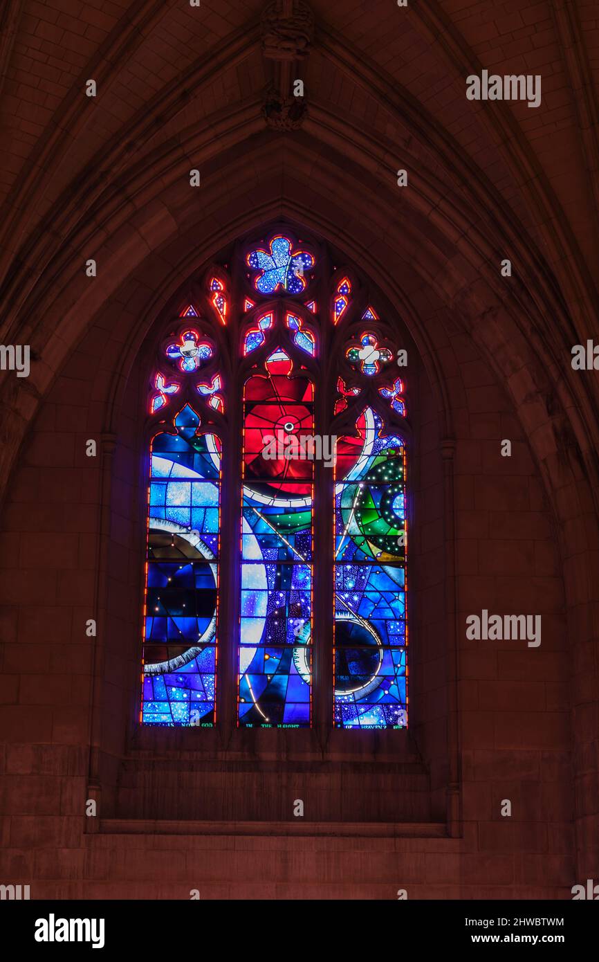 National Cathedral, Washington, DC, USA. Space Window, Stained Glass ...