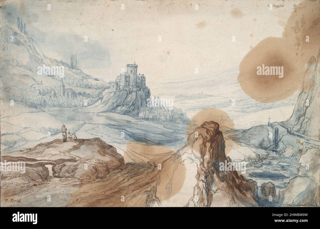 Mountainous Landscape with Two Figures at Left. Artist, school of: Jan ...