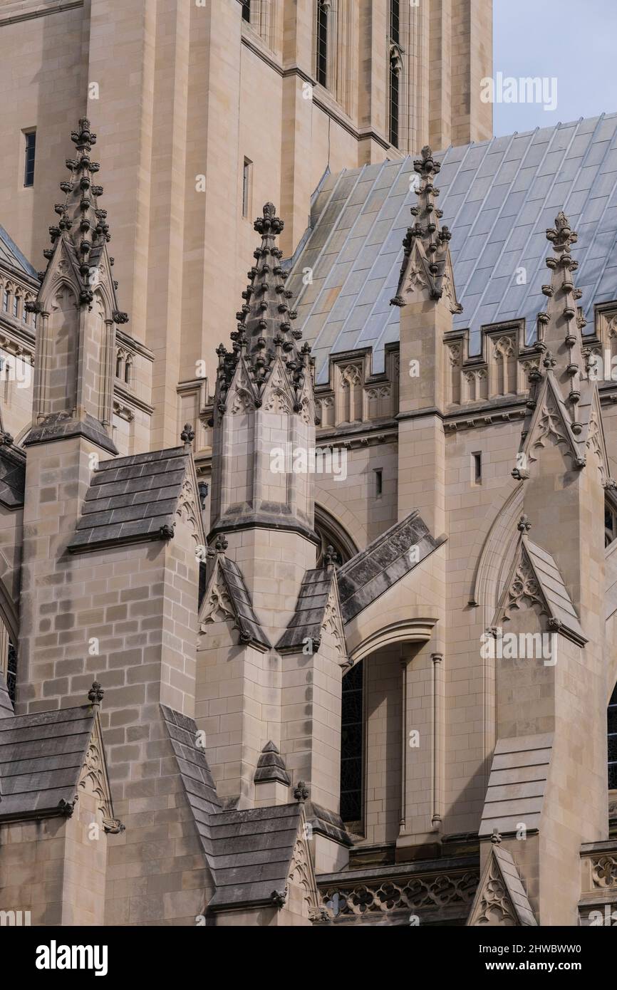 National Cathedral, Washington, DC, USA. Pinnacles strengthen flying ...