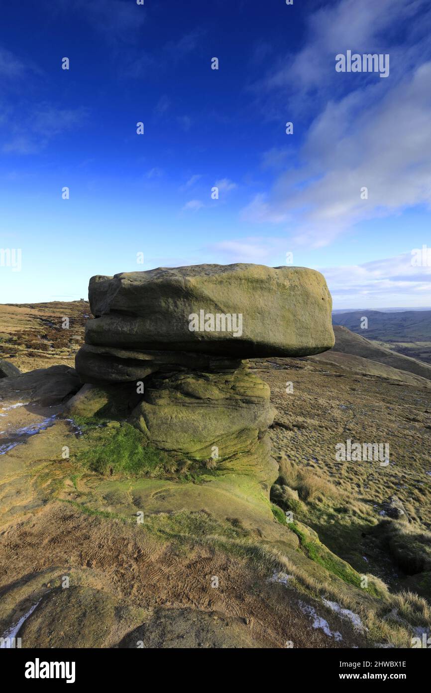 The Noe Stool rock formation on Kinder Scout, Pennine Way, Peak ...
