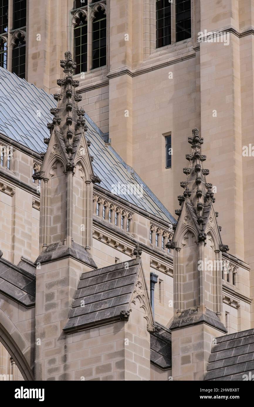 National Cathedral, Washington, DC, USA. Pinnacles strengthen flying ...