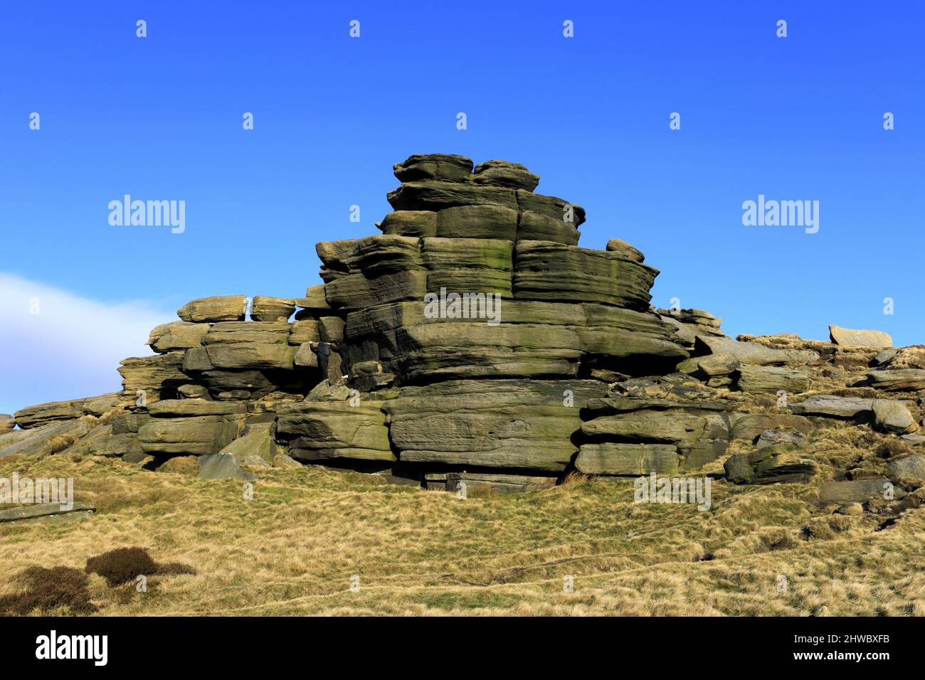 Pym Chair rock formation on Kinder Scout, Pennine Way, Peak District ...