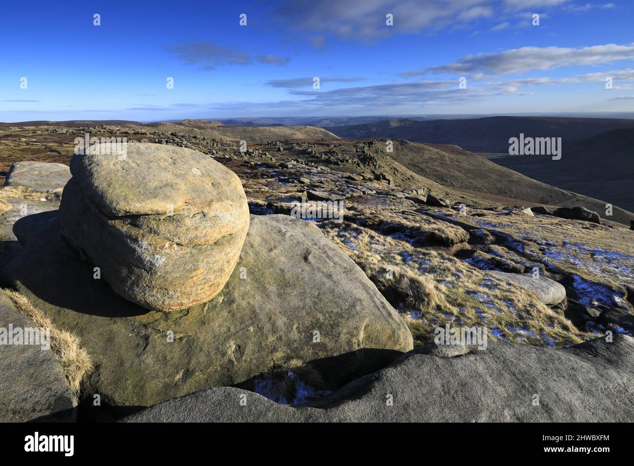 The Woolpacks rock formations on Kinder Scout, Pennine Way, Peak ...
