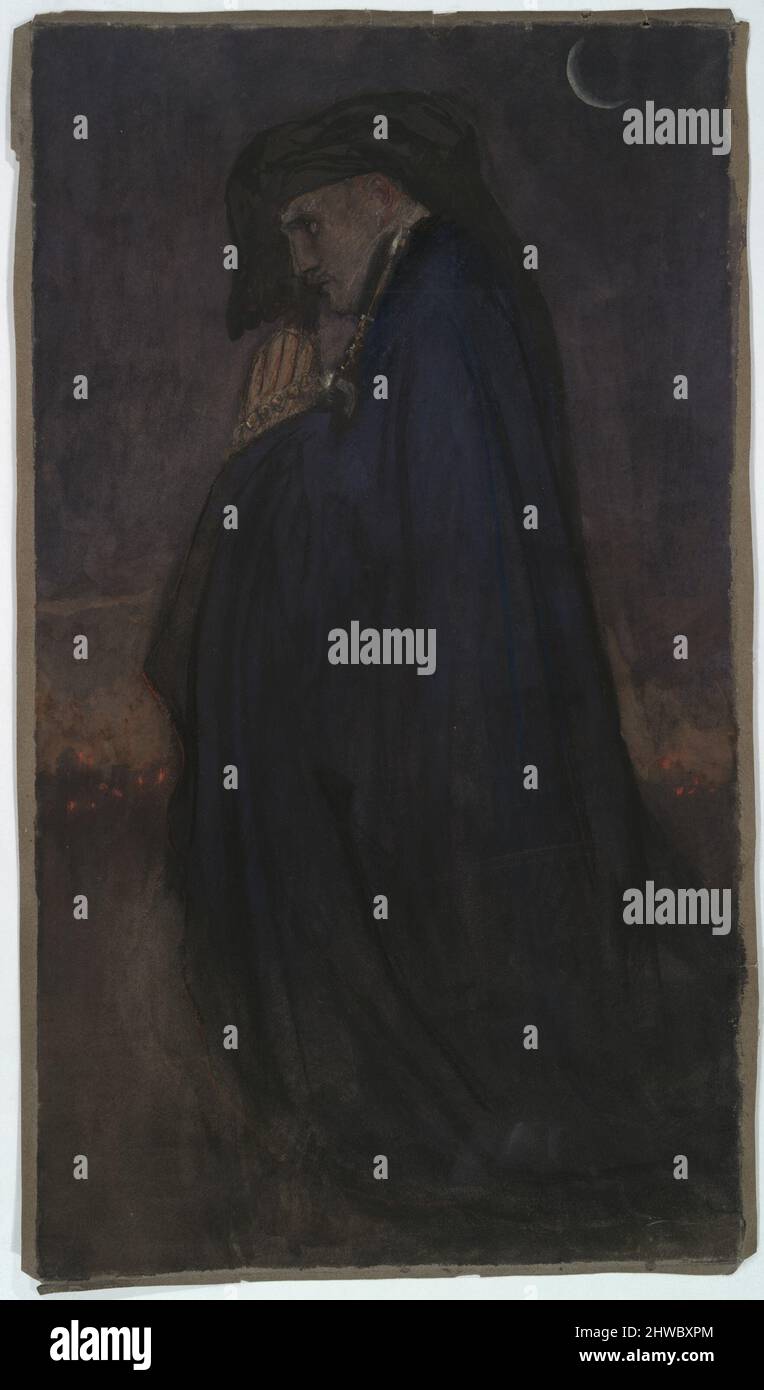 Study. Man in blue cloak, moonlight. Artist: Edwin Austin Abbey ...
