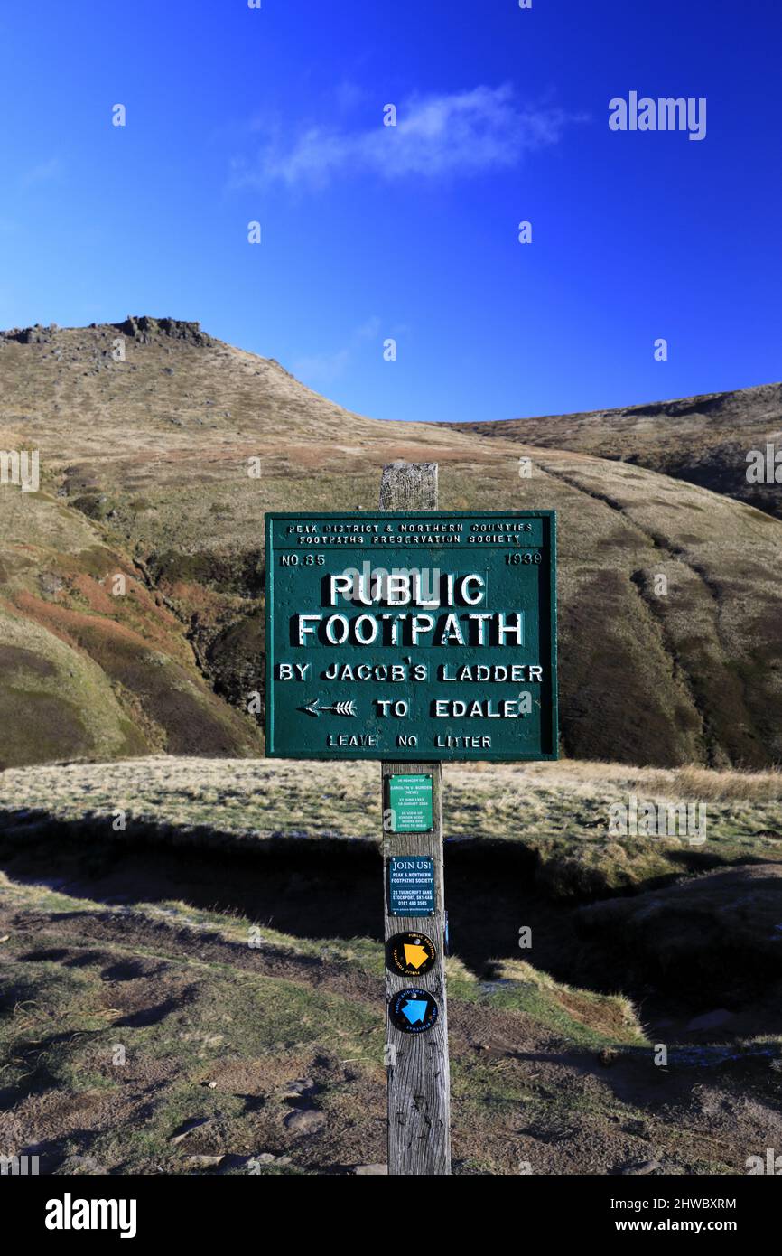 View of the Jacobs Ladder footpath, Kinder Scout, Derbyshire, Peak ...