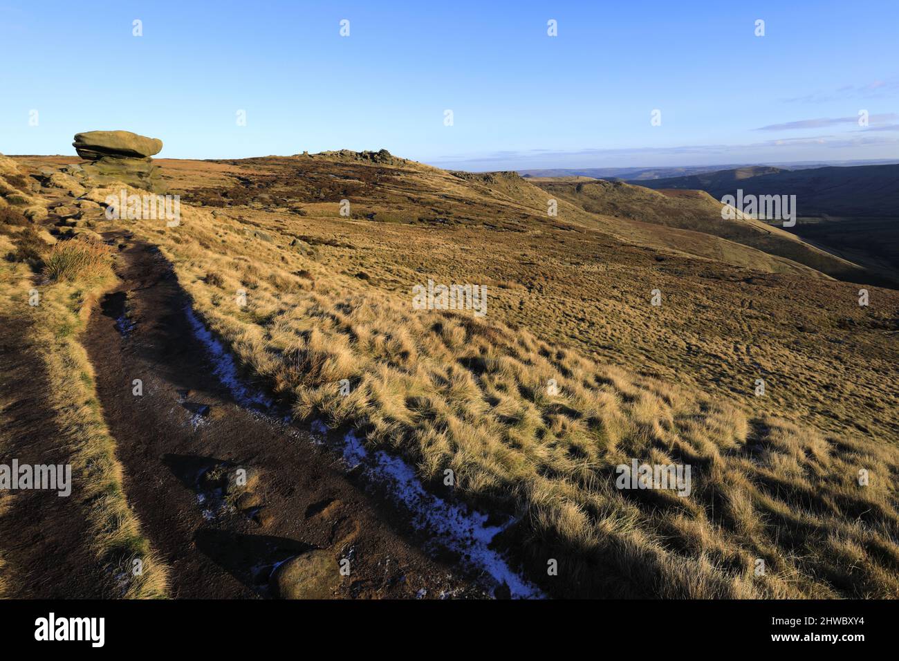 The Noe Stool rock formation on Kinder Scout, Pennine Way, Peak ...