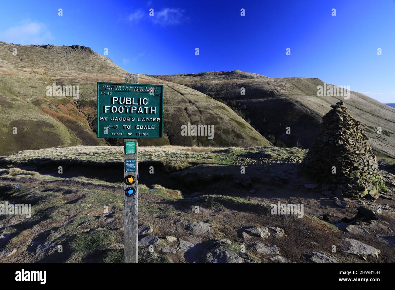 View of the Jacobs Ladder footpath, Kinder Scout, Derbyshire, Peak ...