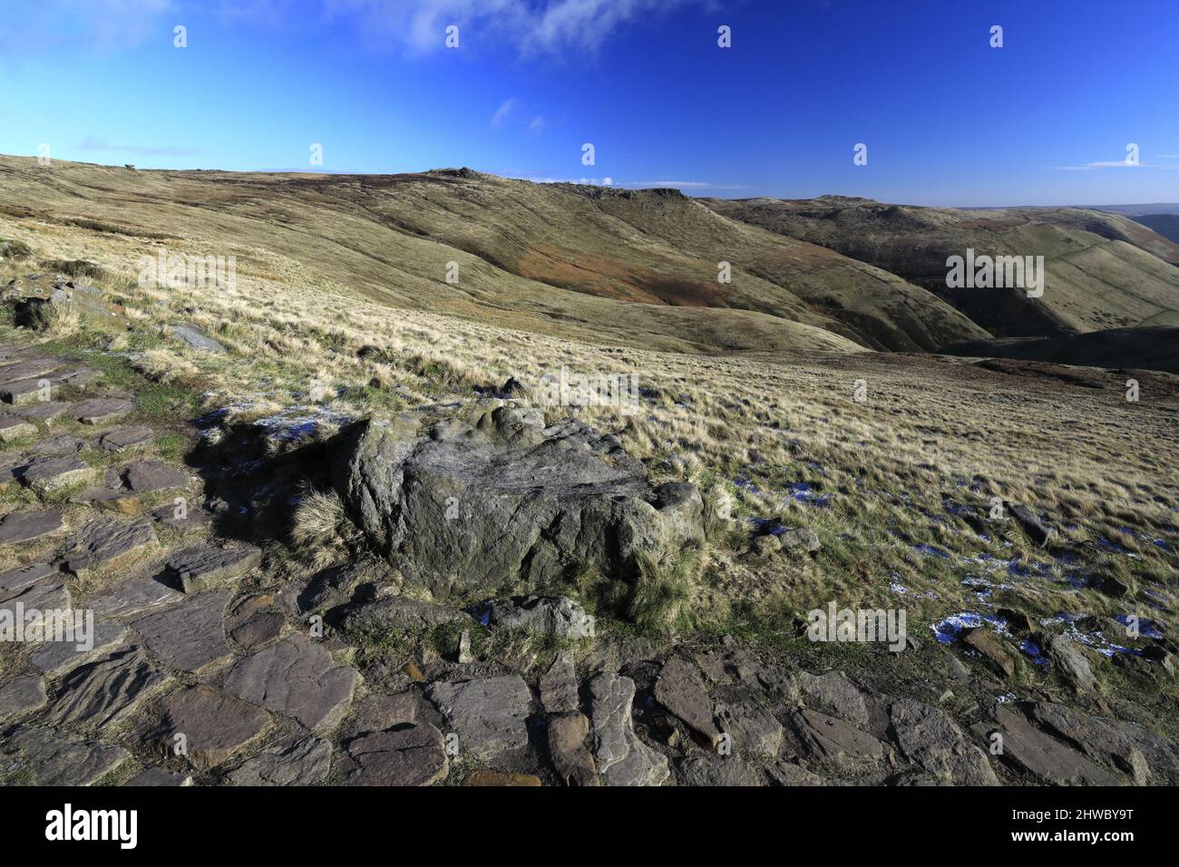 View of the Jacobs Ladder footpath, Kinder Scout, Derbyshire, Peak ...