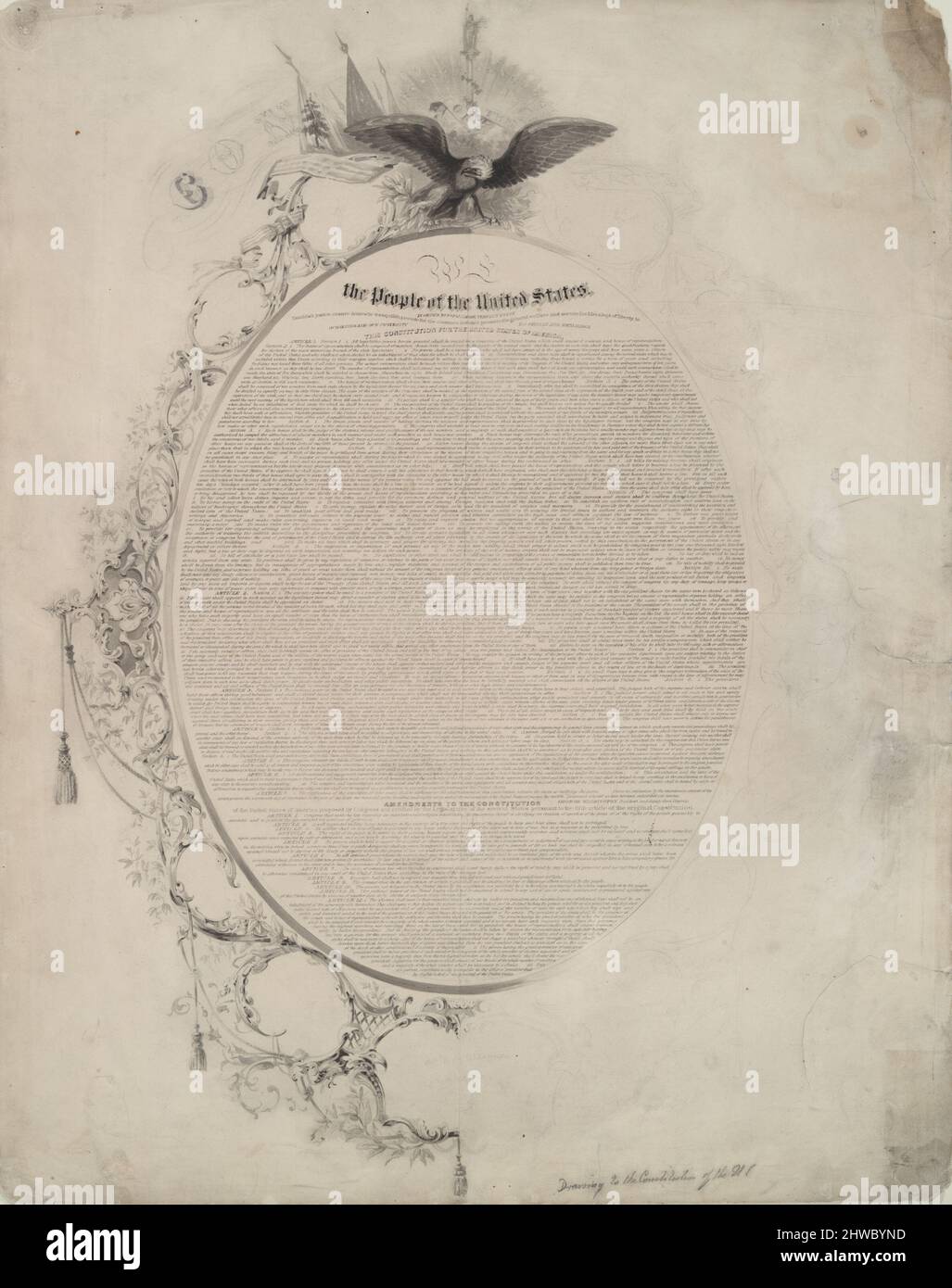 Drawing to the Constitution of the United States. Artist: John William ...