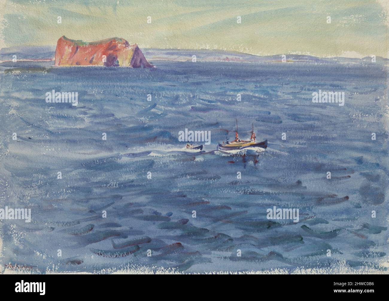 Seascape with Boat and Cliff. Artist: Dodge MacKnight, American, 1860 ...