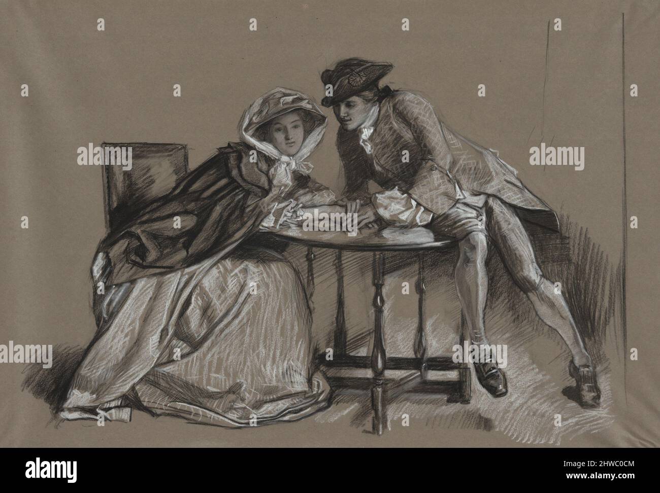 Study. Lady and Gentleman in conversation across a table. Artist: Edwin ...