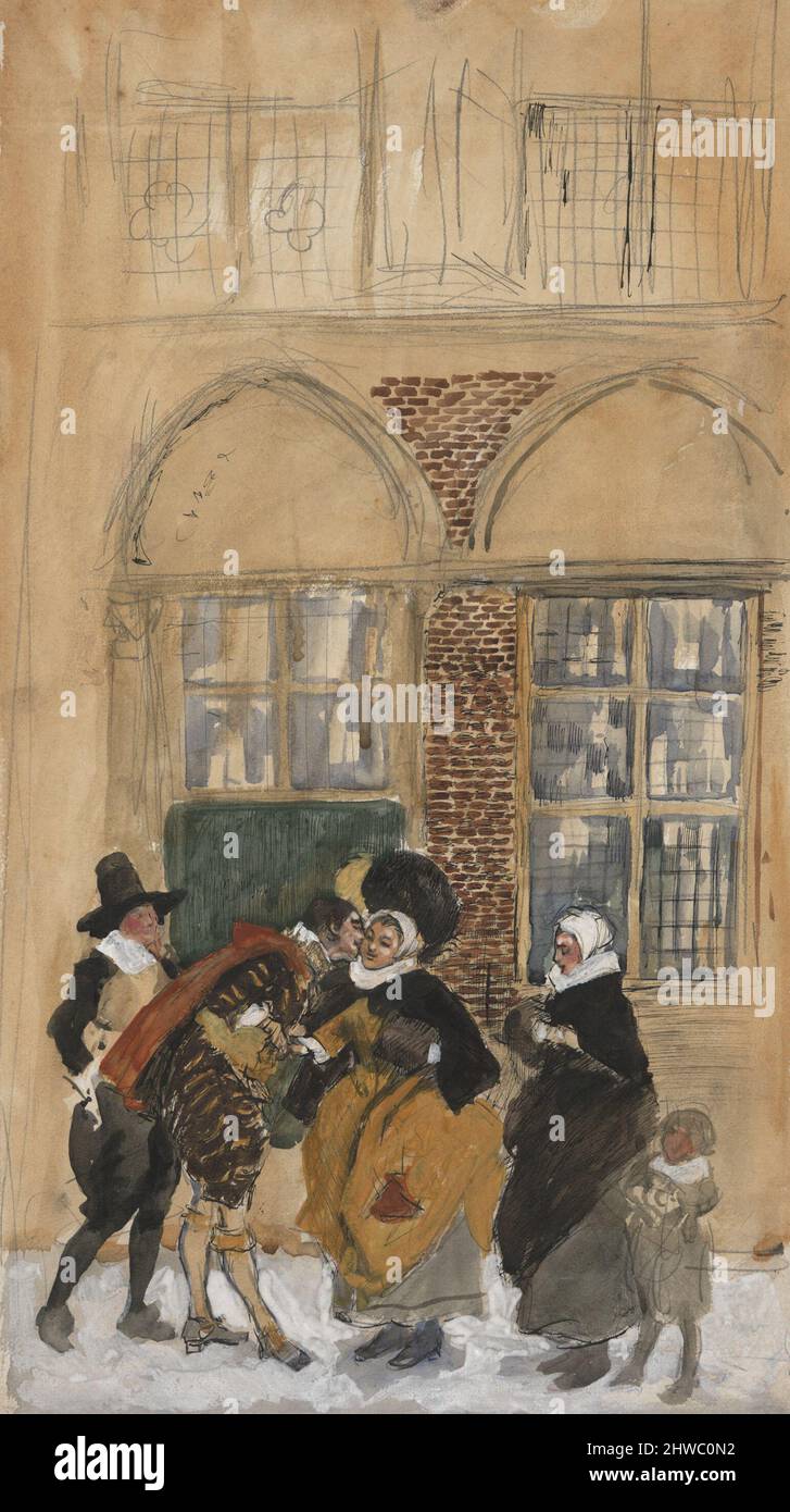 Study of figure scene in seventeenth century Dutch costume, possibly ...