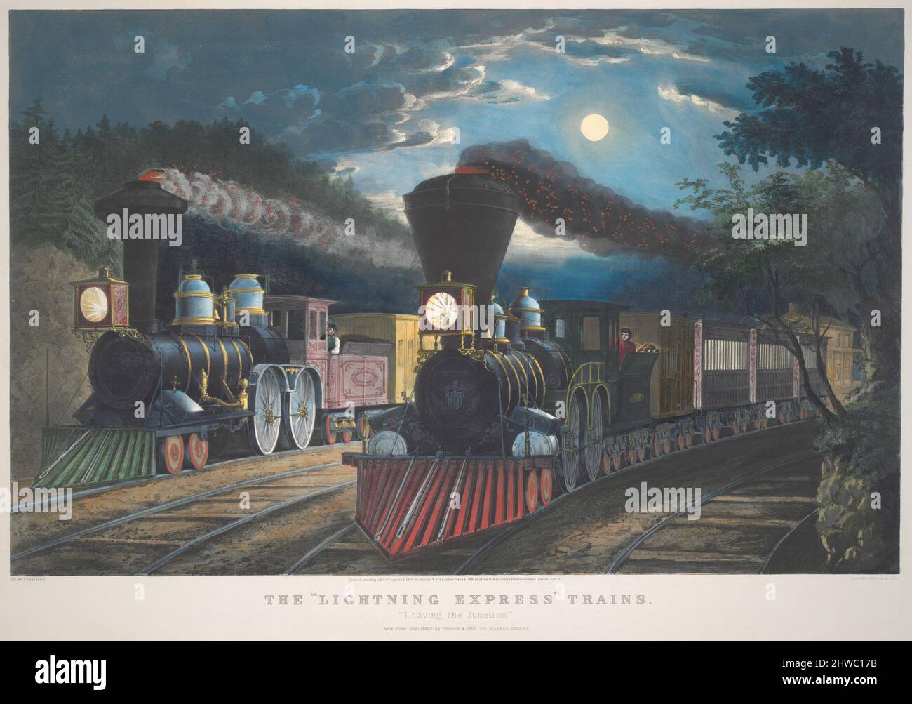 The “Lightning Express” Train/ “Leaving the Junction”. Artist: Currier ...