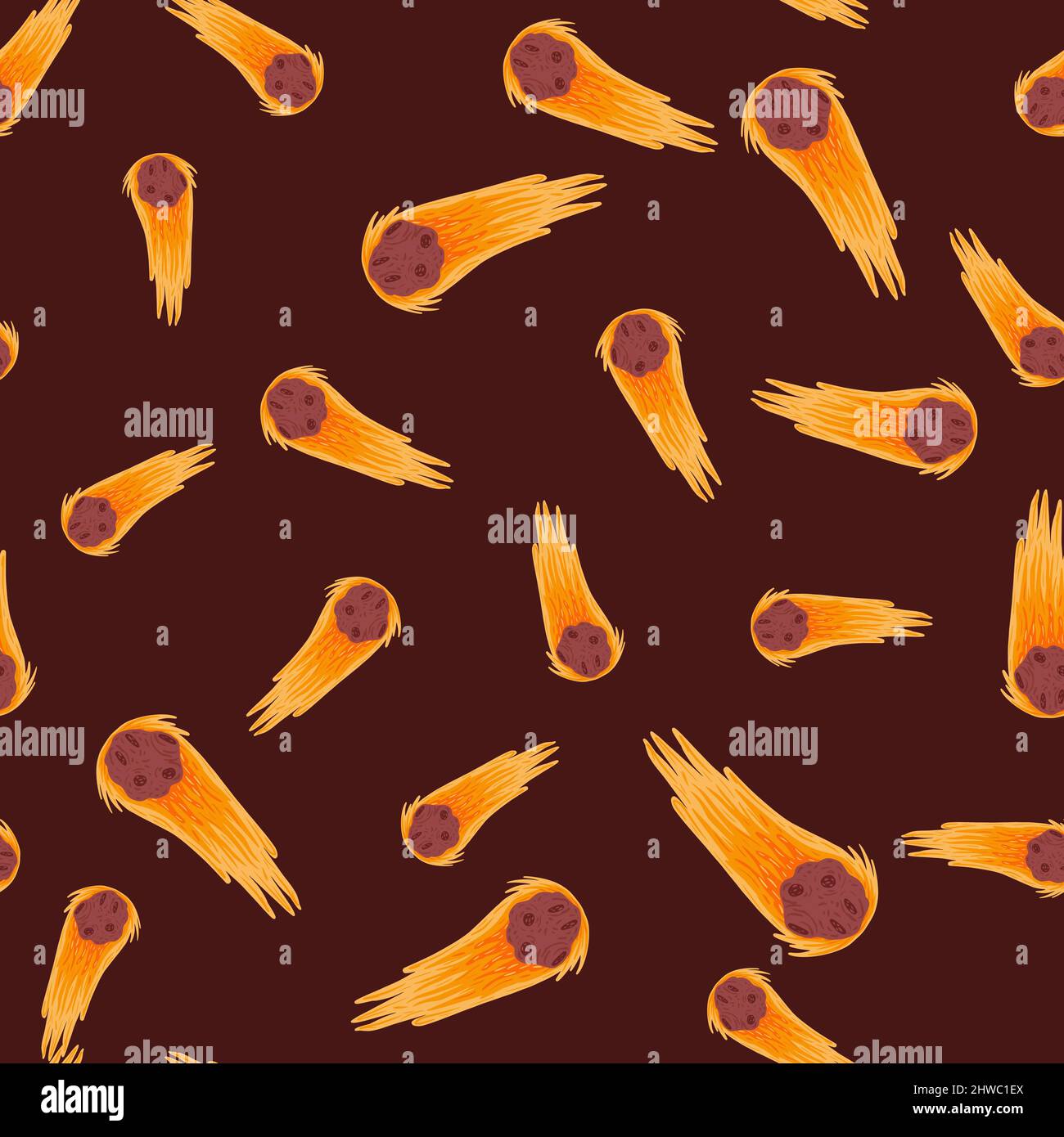 Meteor shower seamless pattern. Hand drawn comets fly background ...