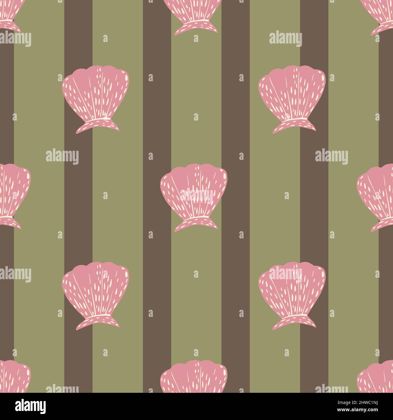 Seashells seamless pattern. Cute conch in doodle style. Beautiful ...