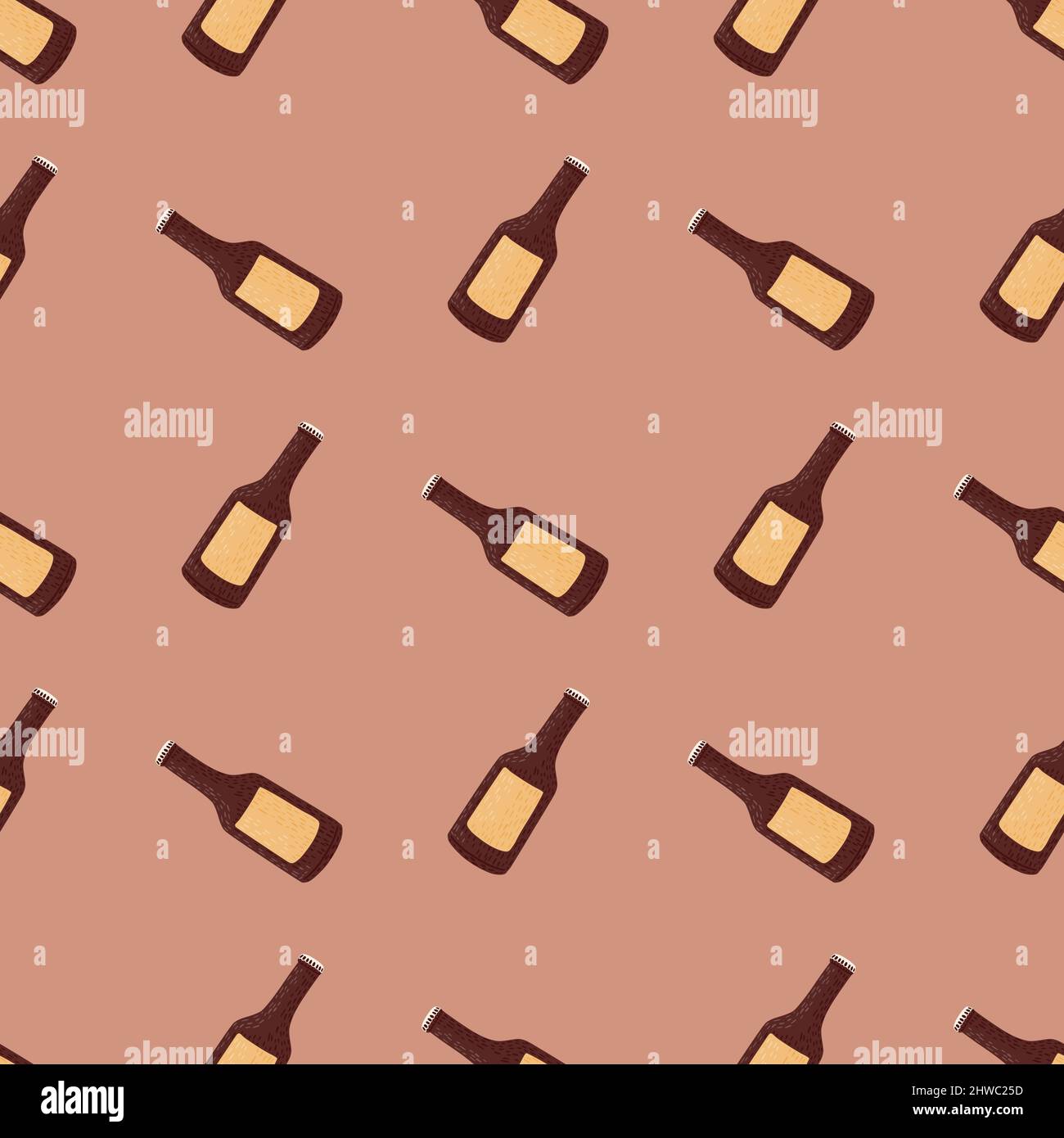 Bottle alcohol seamless pattern. Hand drawn background for menu ...