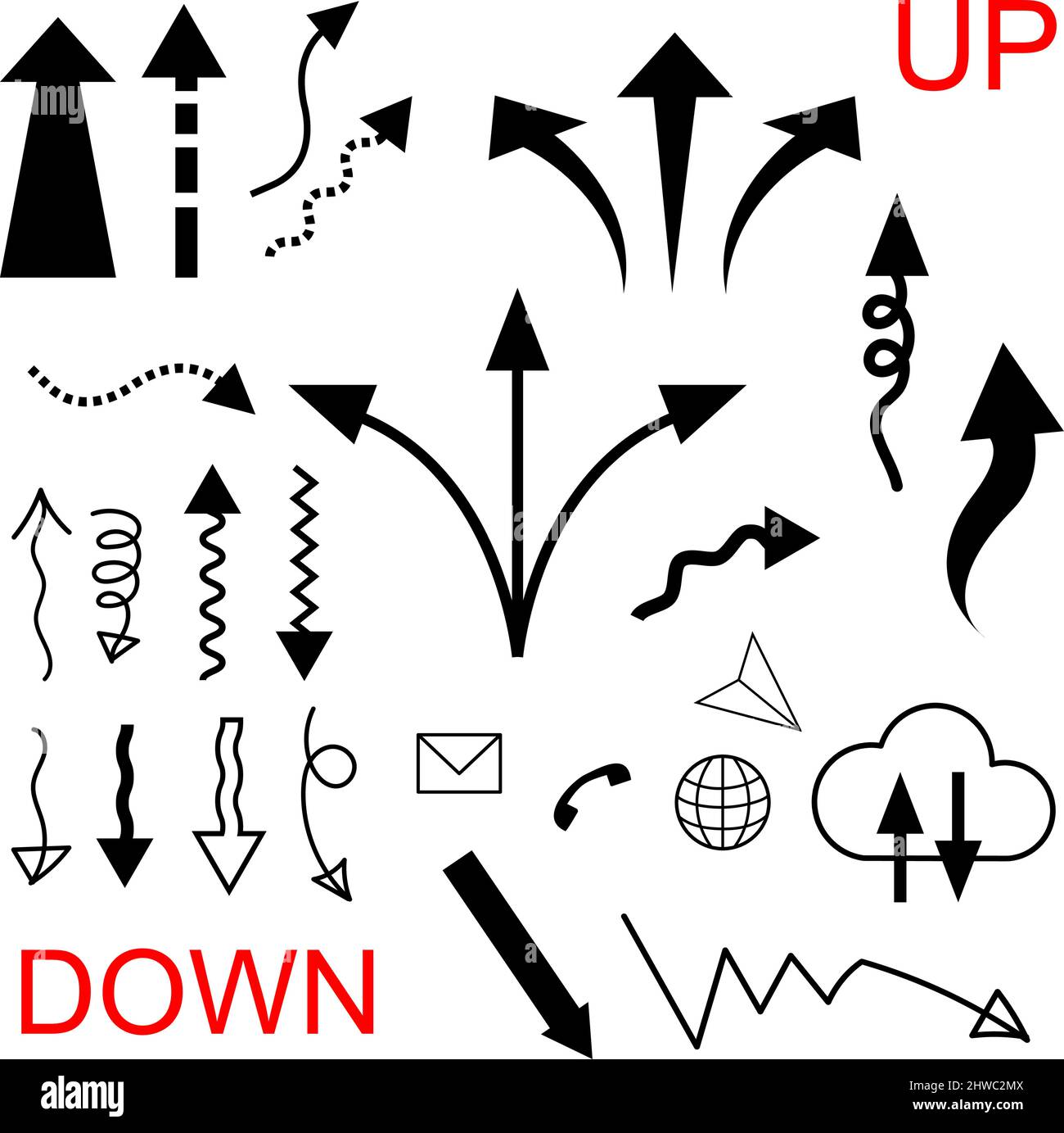 Collection of arrows going un and down with white background Stock ...